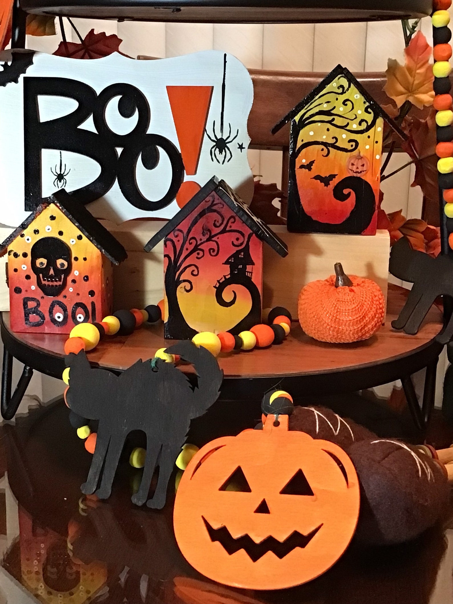 Spooky Halloween Wood Block Haunted House / Tiered Tray Decor Set ...