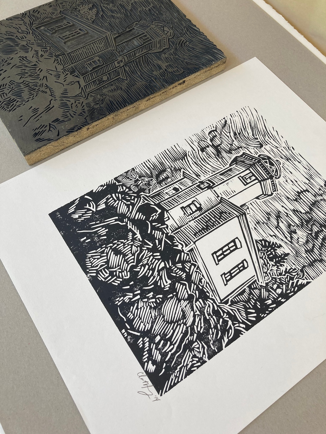 Lighthouse Linoleum Block Print 12 X 9. - Etsy