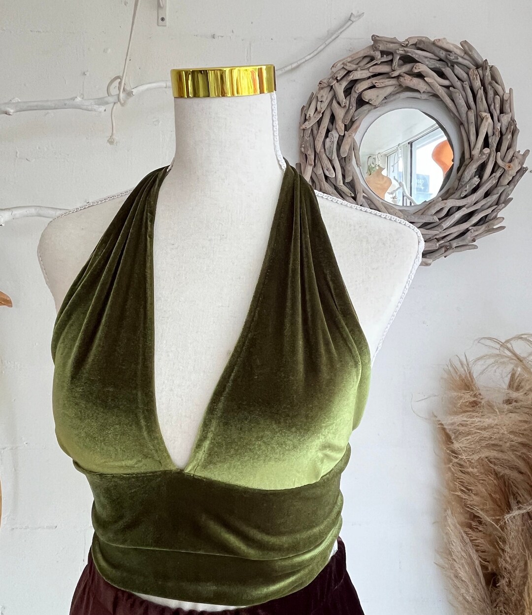 Zena Velvet Deep Halter Top, Festival Velour Plunge Neck Top. - Etsy