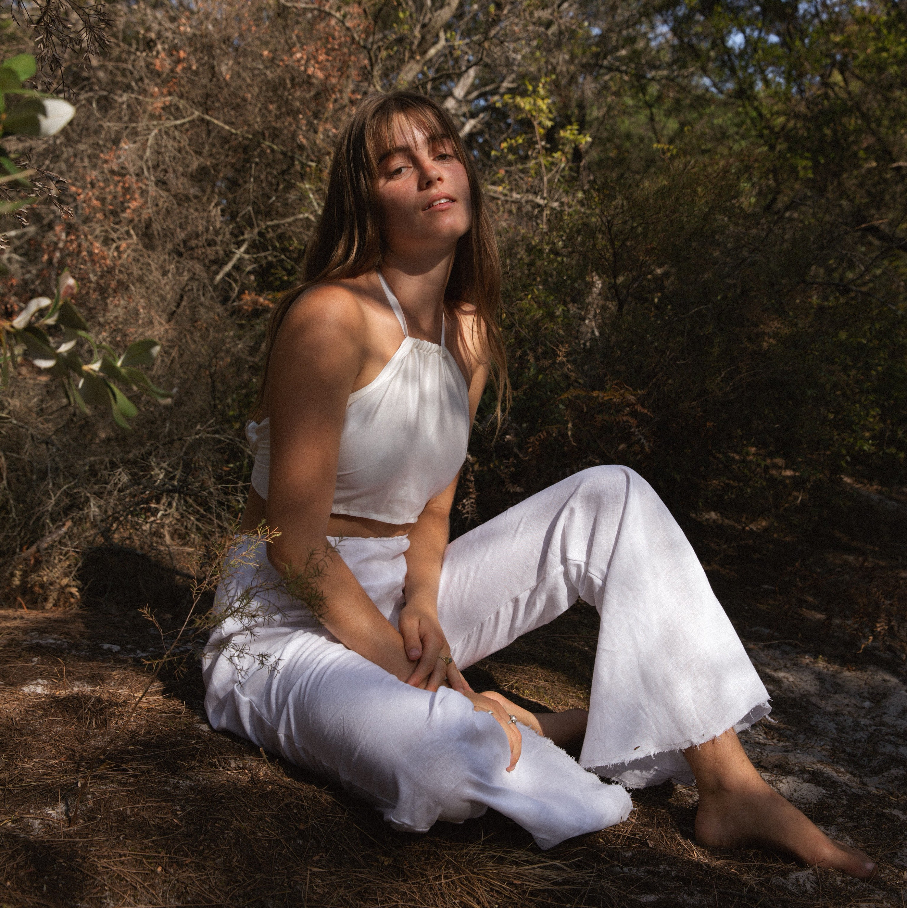 Hemp Linen Bell Flare pants, white Eco Hemp Linen Bell bottom trousers