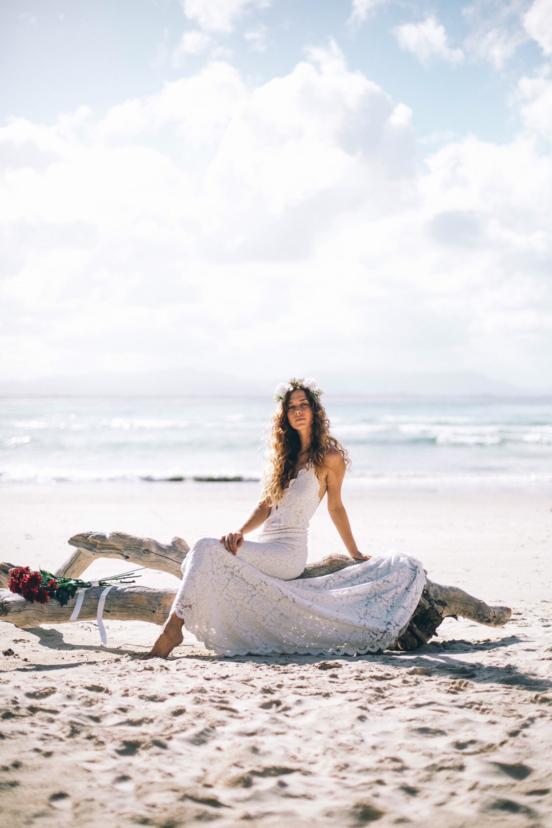 Divine Mermaid Bohemian wedding dress with train, Beach Boho Wedding dress