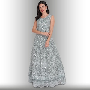 Mirror Work Gown Dress - Ash Blue - Etsy