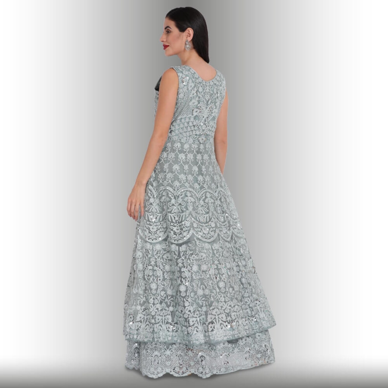 Mirror Work Gown Dress - Ash Blue - Etsy