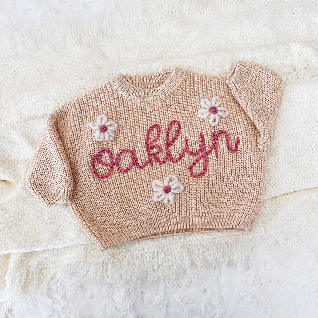 Hand Embroidered Name Sweater, Personalized Baby Name Sweater, Baby ...