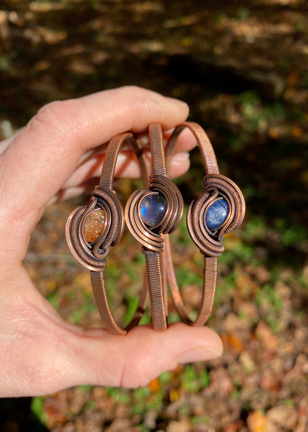 Wire Wrapped Bracelet Choose Between Sunstone Labradorite or Kyanite Etsy