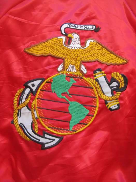 80s 90s Bomber Red Satin Shiny Usmc Embroidered Red Small S - Etsy