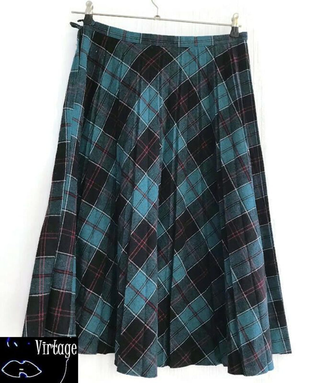 70s80s Skirt Plaid Pleated Blue Librarian Skirt Size S - Etsy