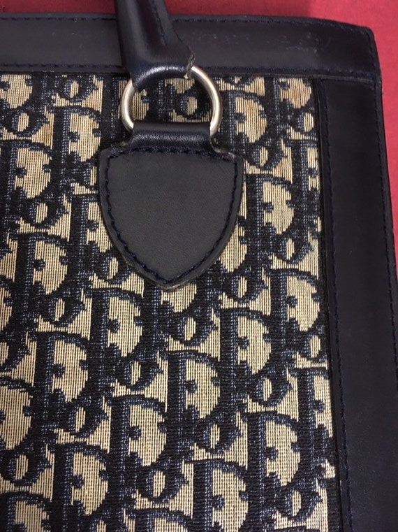 80s Dior Monogram bag Trotter Navy blue beige leathe… - Gem