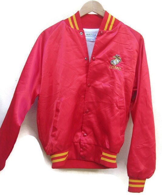 80s 90s Bomber Red Satin Shiny Usmc Embroidered Red Small S - Etsy