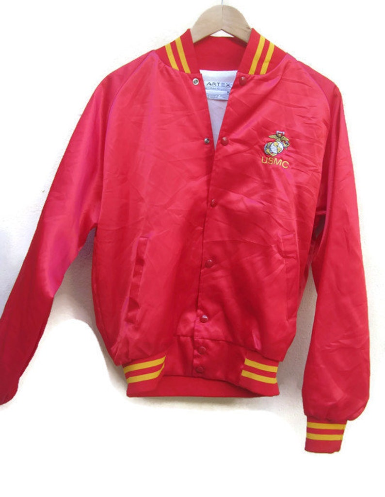 80s 90s Bomber Red Satin Shiny Usmc Embroidered Red Small S - Etsy