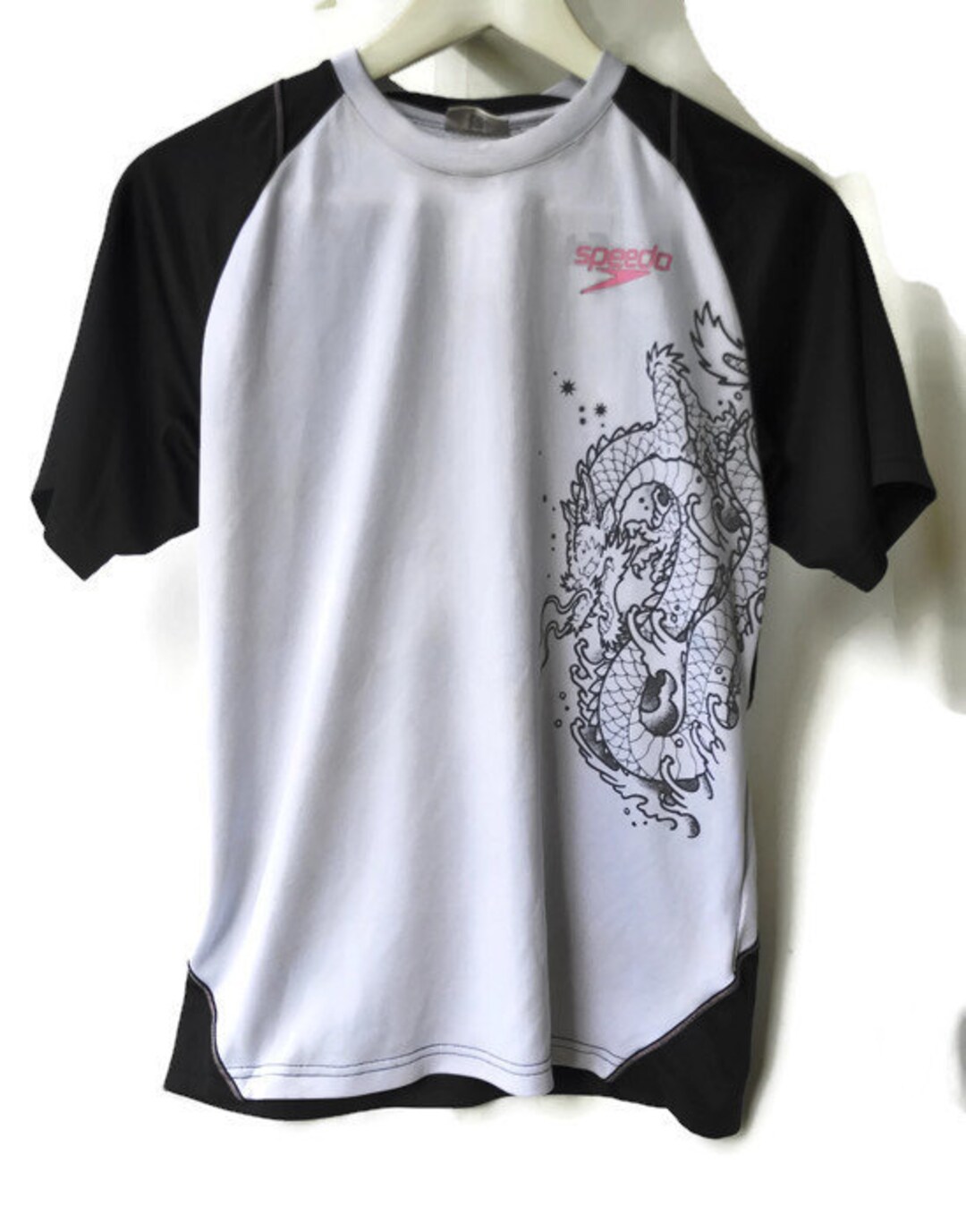 90s00s Men S T-shirt Speedo Slim Fit Dragon Printed Top Black White ...