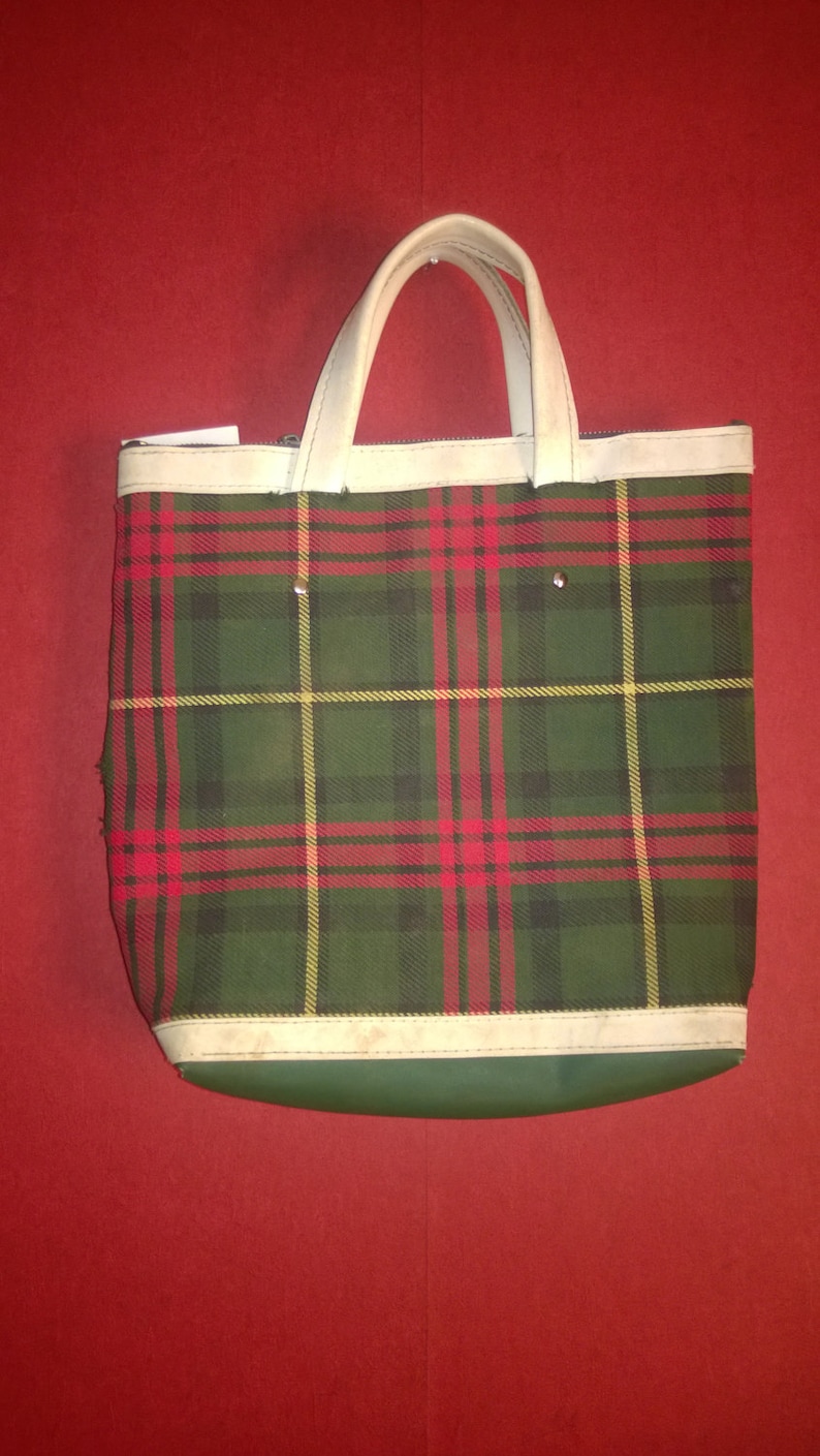 Vintage 60s70s Small Plaid Tartan Bag Green Bag Hand Bag Tote - Etsy