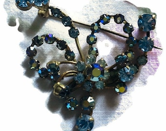 Vintage Brooch Blue Rhinestone 1950s - Etsy