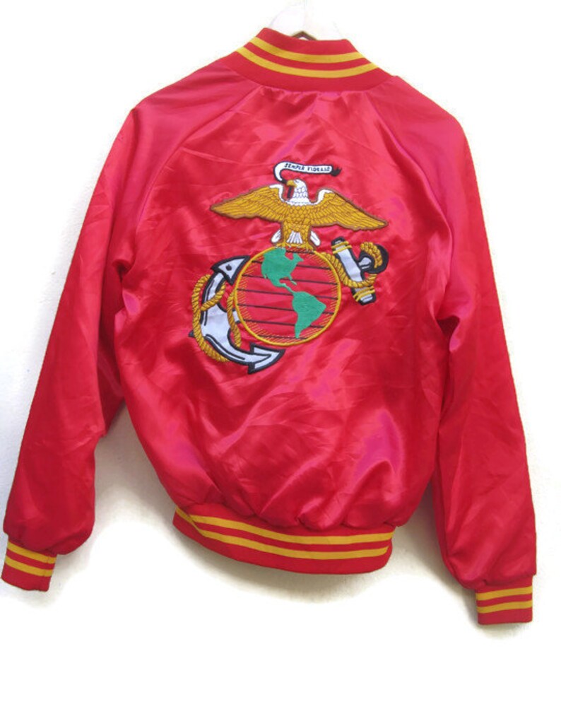 80s 90s Bomber Red Satin Shiny Usmc Embroidered Red Small S - Etsy