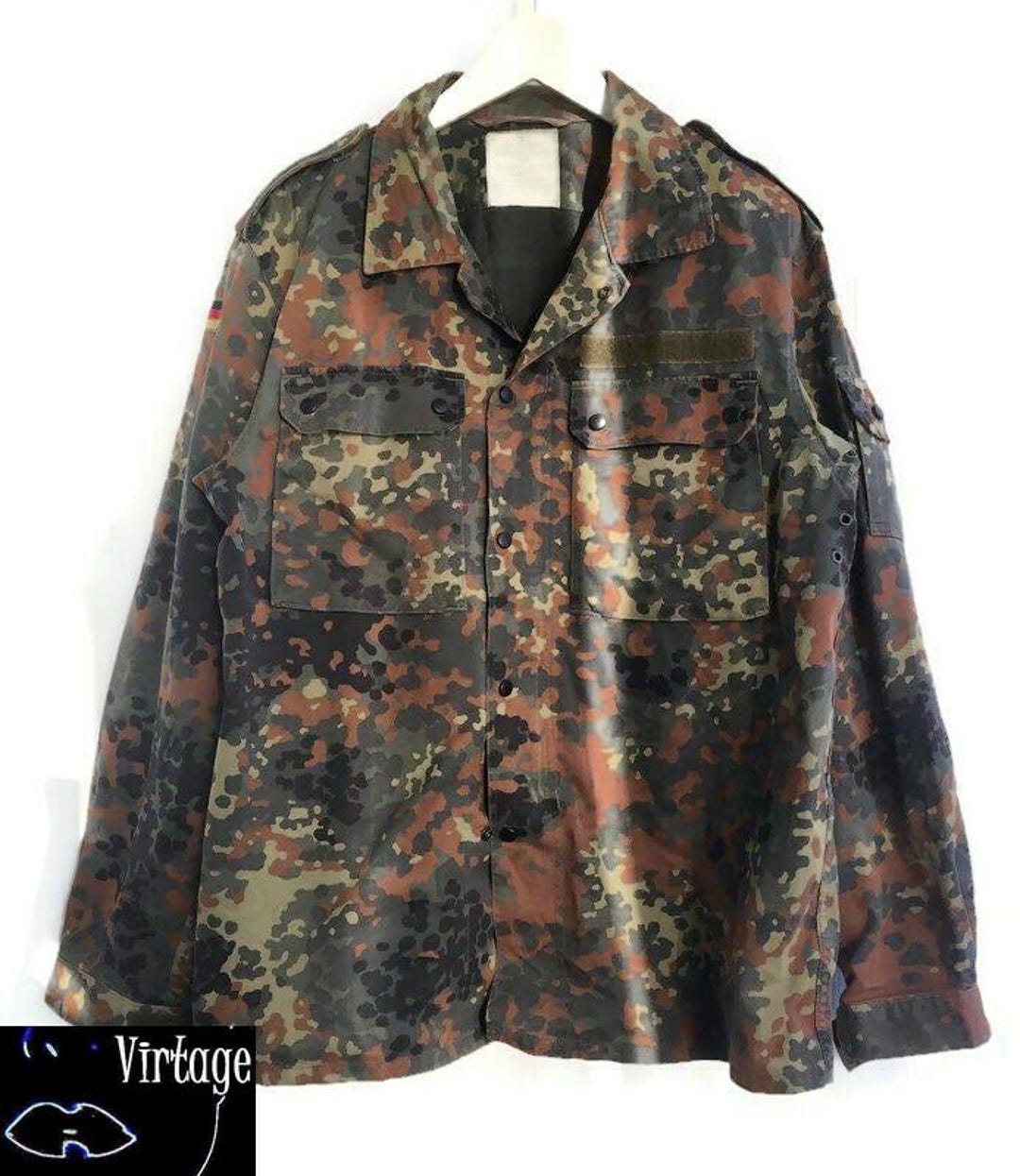 90s German Army Camo Field Shirt Jacket: Flecktarn Combat Top (size S-M ...