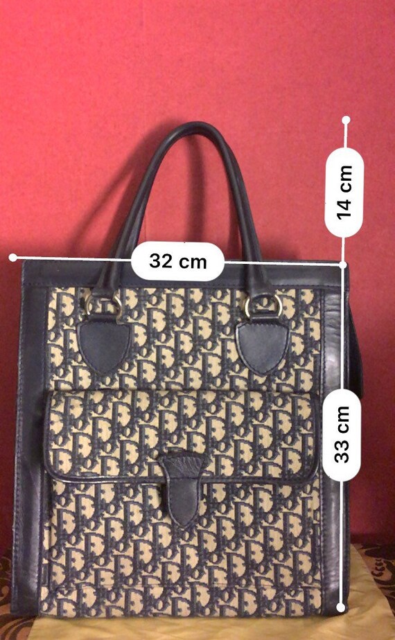 80s Dior Monogram bag Trotter Navy blue beige leathe… - Gem