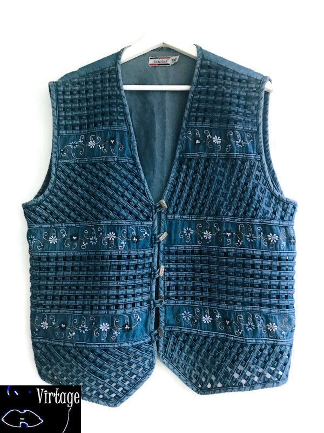 80s Vest Denim Woven Blue Washed Denim Vest Oversized Size XL - Etsy