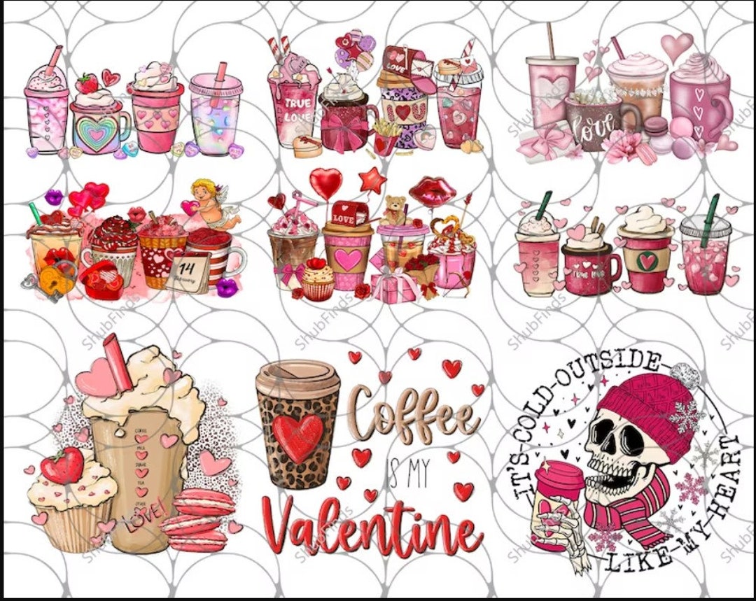 Valentine Coffee Latte PNG Bundles, Valentines Day Coffee Drink Png ...