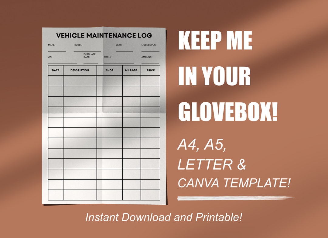 Vehicle Maintenance Log Pdfs & Pngs | A4, A5, Letter, and Canva ...