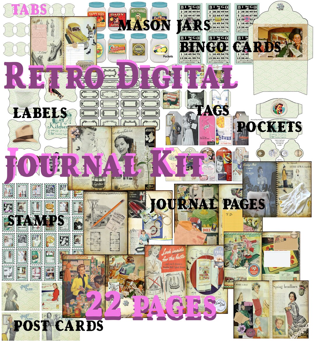Retro Digital Journal Kit - Etsy