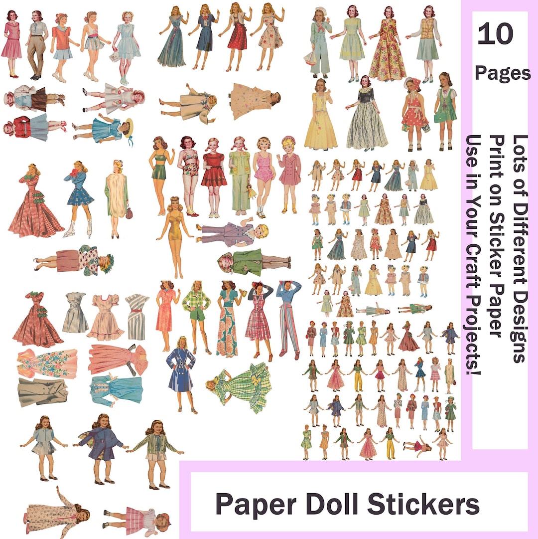Vintage Paper Doll Stickers - Etsy