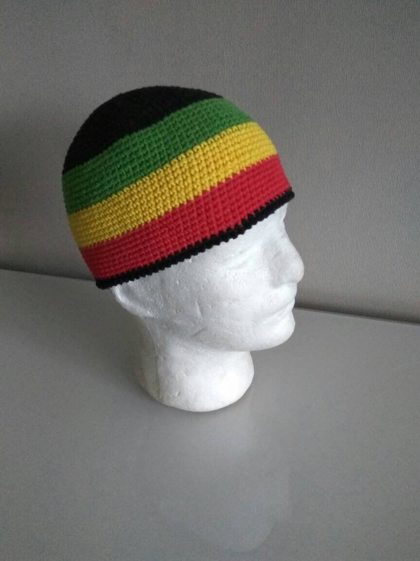 Rasta punk crochet hat Bob Marley hat Skullcap Cotton kufi - Etsy Nederland