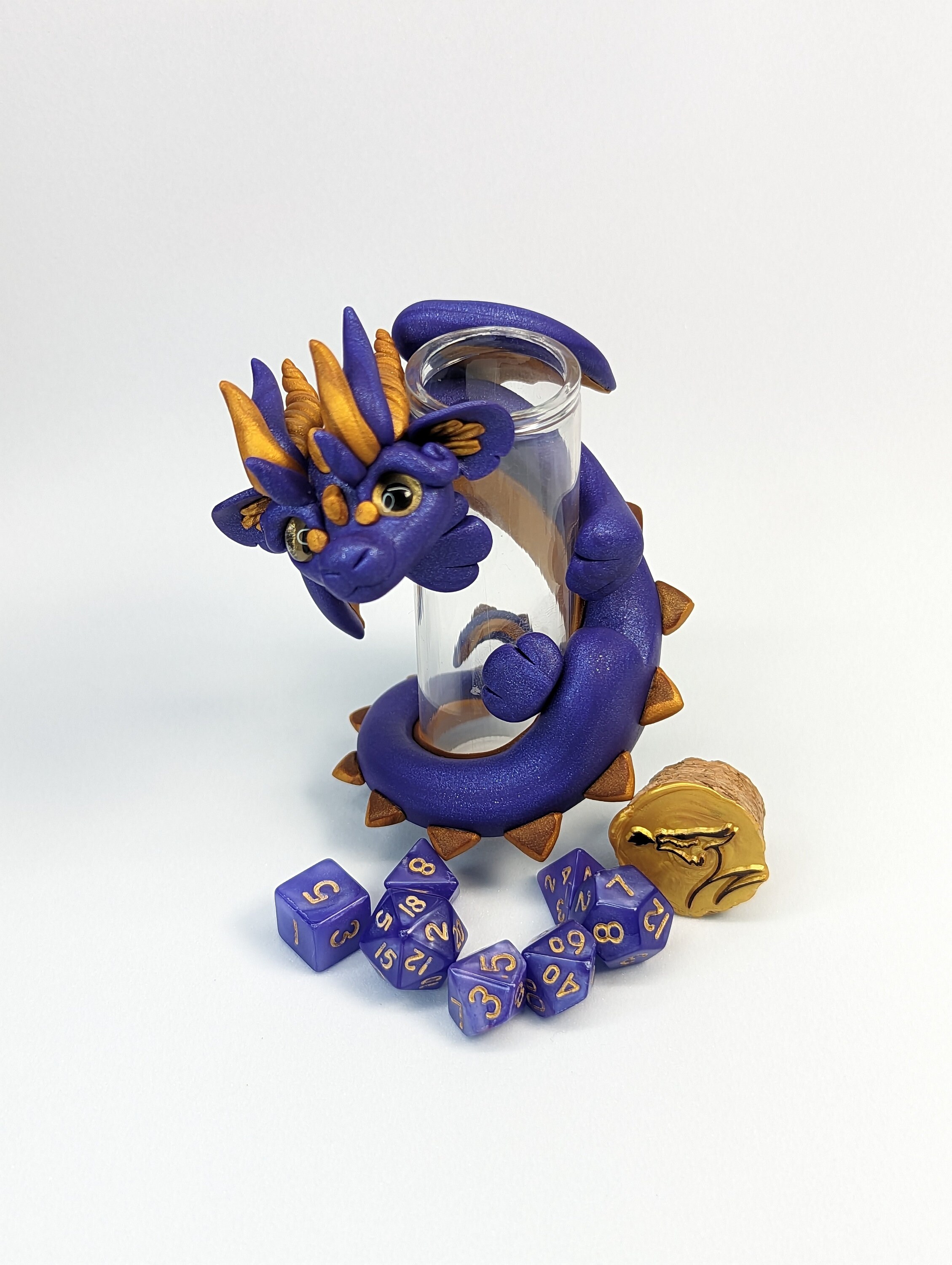 Dark Purple and Gold Dice Dragon Guardian Polymer Clay Figure - Etsy