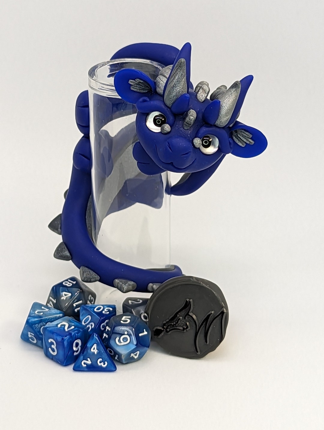Navy Blue and Silver Dice Dragon Guardian Polymer Clay Figure - Etsy