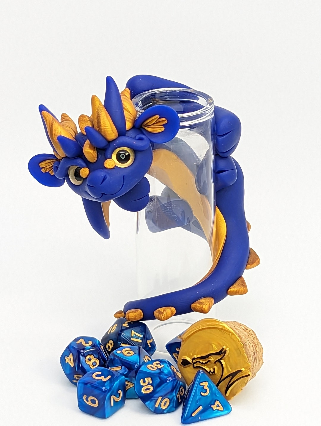 Navy Blue and Gold Dice Dragon Guardian Polymer Clay Figure - Etsy