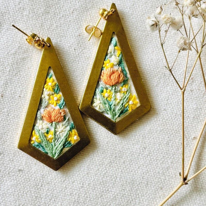 Embroidered Earrings - Etsy