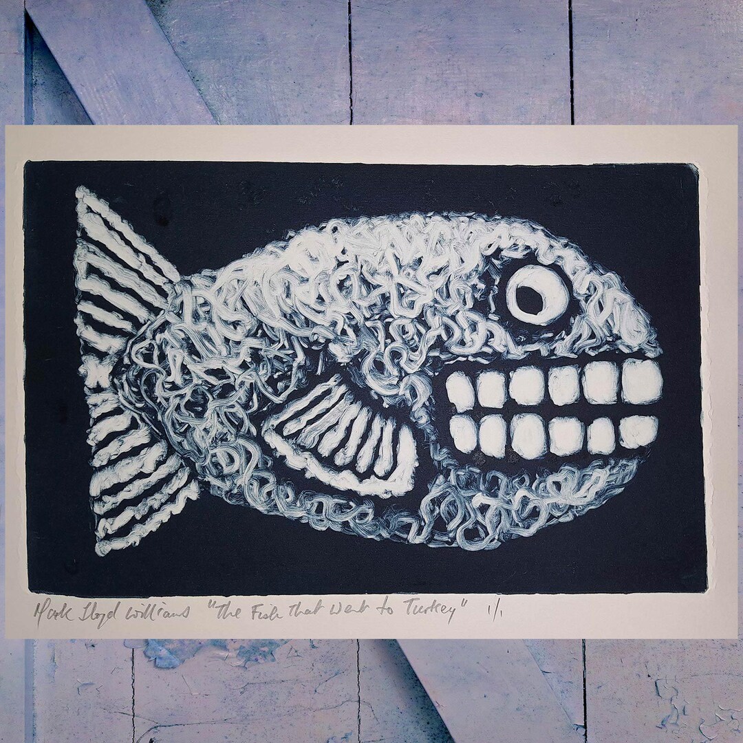 The Fish That Went to Turkey Funny Prussian Blue Hand Made Unique ...