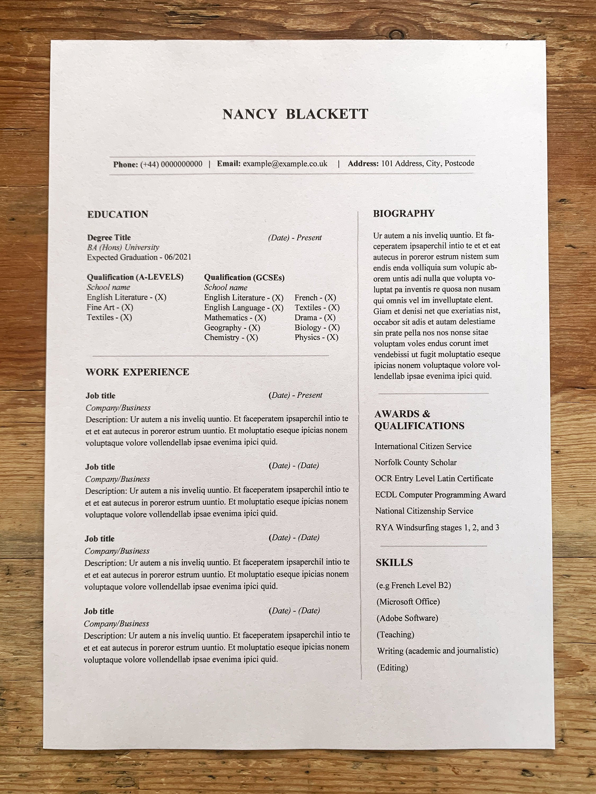 Minimalist CV/ Resume Template for Indesign: Easily Editable/adjustable ...
