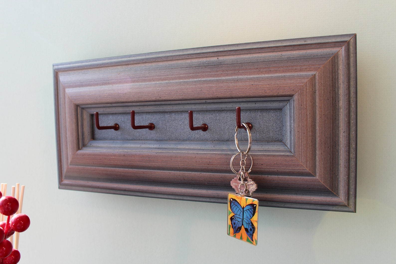 Country Pastel Keyholder Dark Red Key Hooks Wooden Key Hook | Etsy