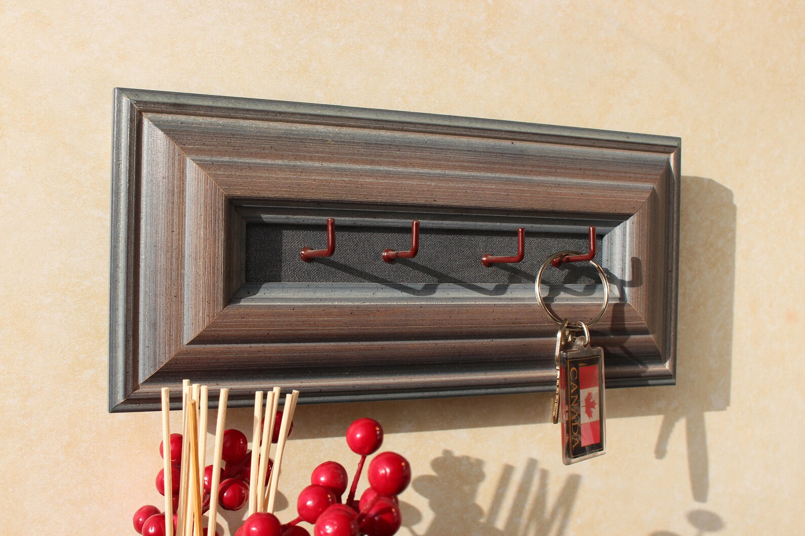 Country Pastel Keyholder Dark Red Key Hooks Wooden Key Hook | Etsy