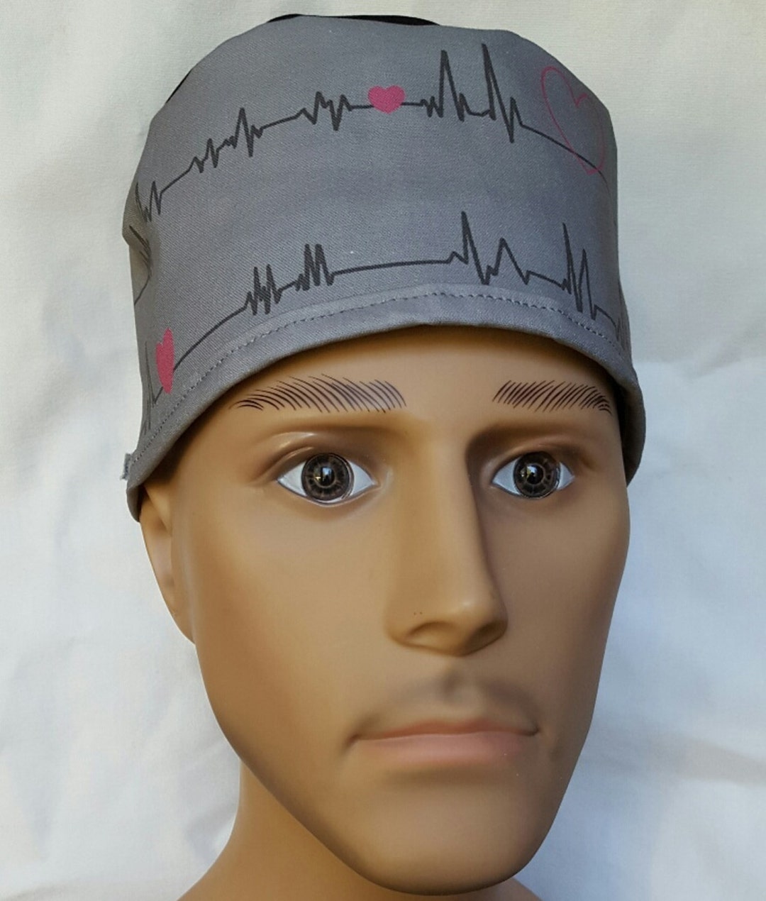 EKG ECG Surgical Scrub Hat Theatre Cap Heartbeats QRS Complex Tie in ...