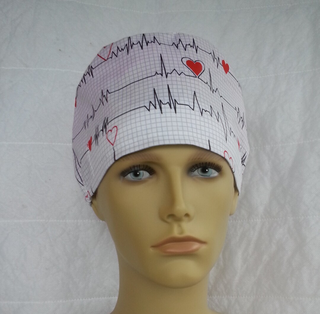 EKG Scrub Hat SURGICAL Hat Theatre Cap PIXIE Ecg Heartbeats - Etsy