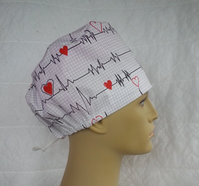 EKG Scrub Hat SURGICAL Hat Theatre Cap PIXIE Ecg Heartbeats - Etsy