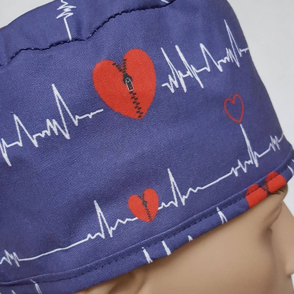 Zipper Open Heart EKG Surgical Scrub Hat Theatre Cap ECG QRS | Etsy