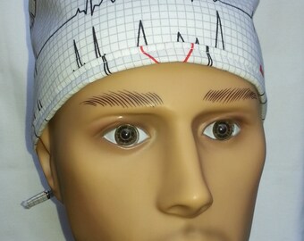 EKG ECG Surgical Scrub Hat Theatre Cap Heartbeats QRS Complex - Etsy