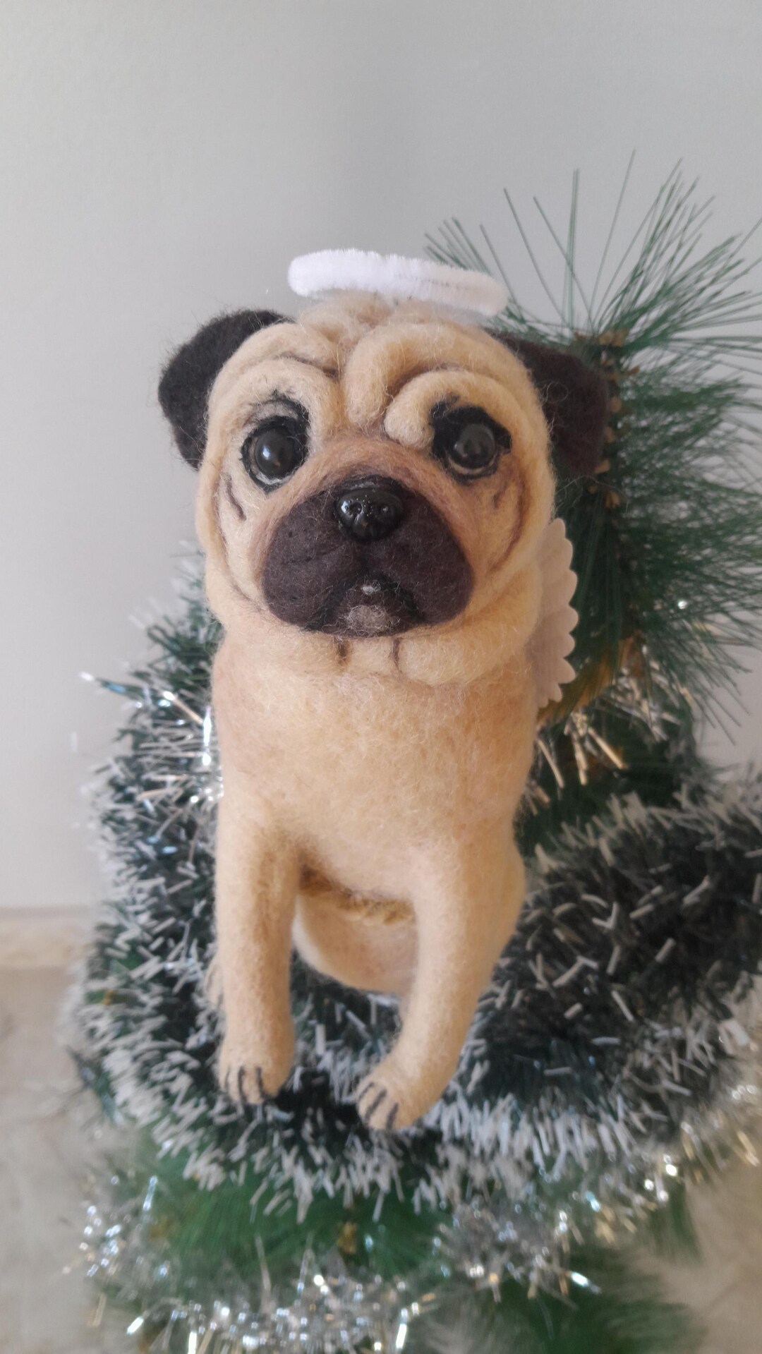 Christmas Tree Pet Toper Realistic Pug Figurine Custom Dog Tree Toper ...