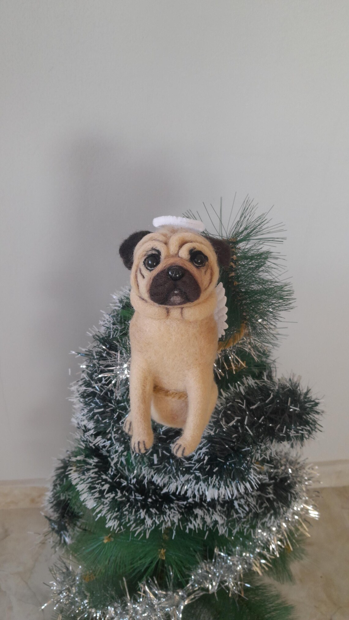 Christmas Tree Pet Toper Realistic Pug Figurine Custom Dog Tree Toper ...
