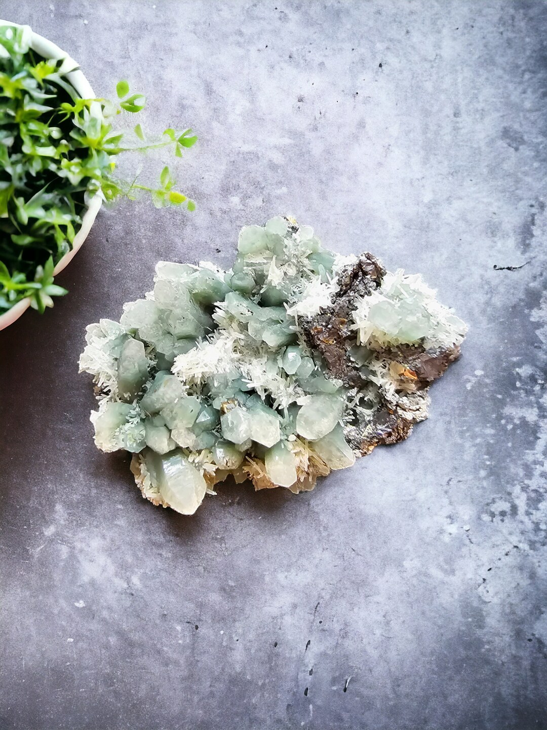 Rare Green Quartz Cluster With Chlorite & Sphalerite – Natural Crystal ...