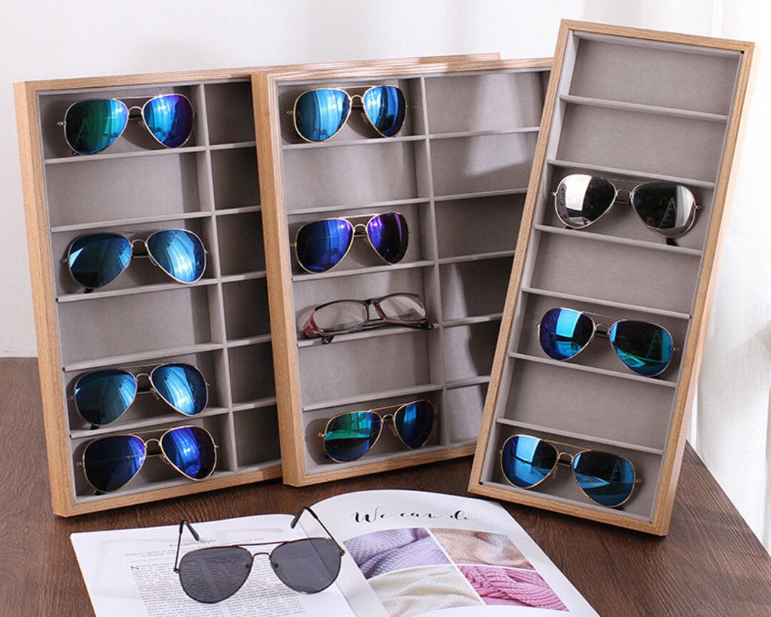 Wooden With Velvet Fabric 7/12/18 Compartments Glasses Display Tray ...