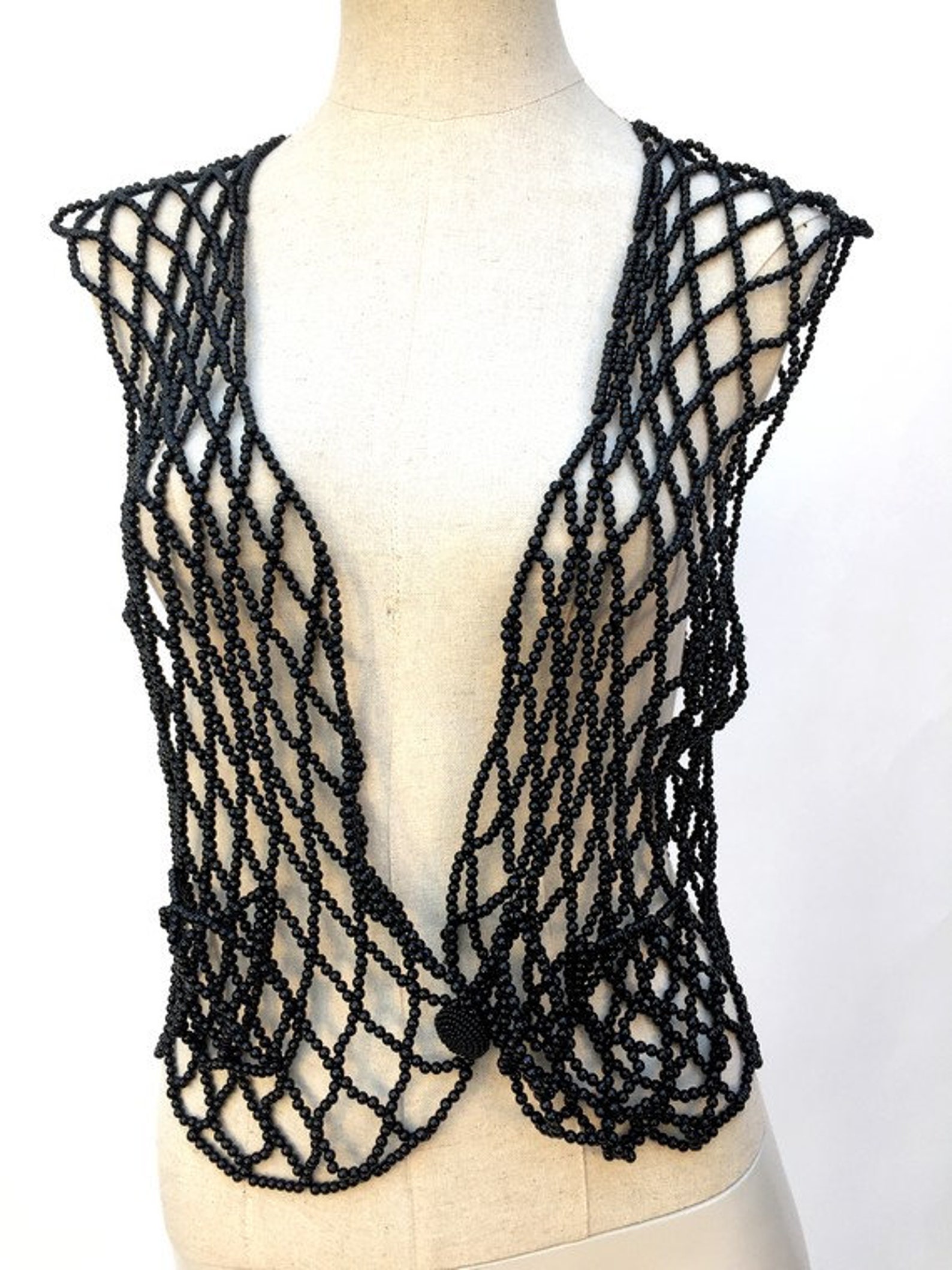 1930s Handmade Black Beads VEST // Size Small to Medium - Etsy