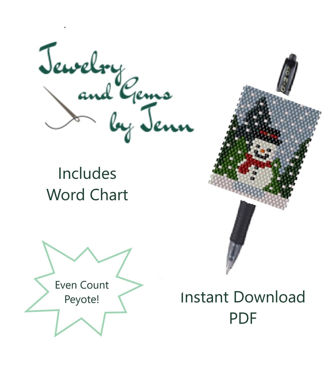 Peyote Pen Wrap Pattern, Snowman in the Forest, for Pilot G2 Pens - Etsy