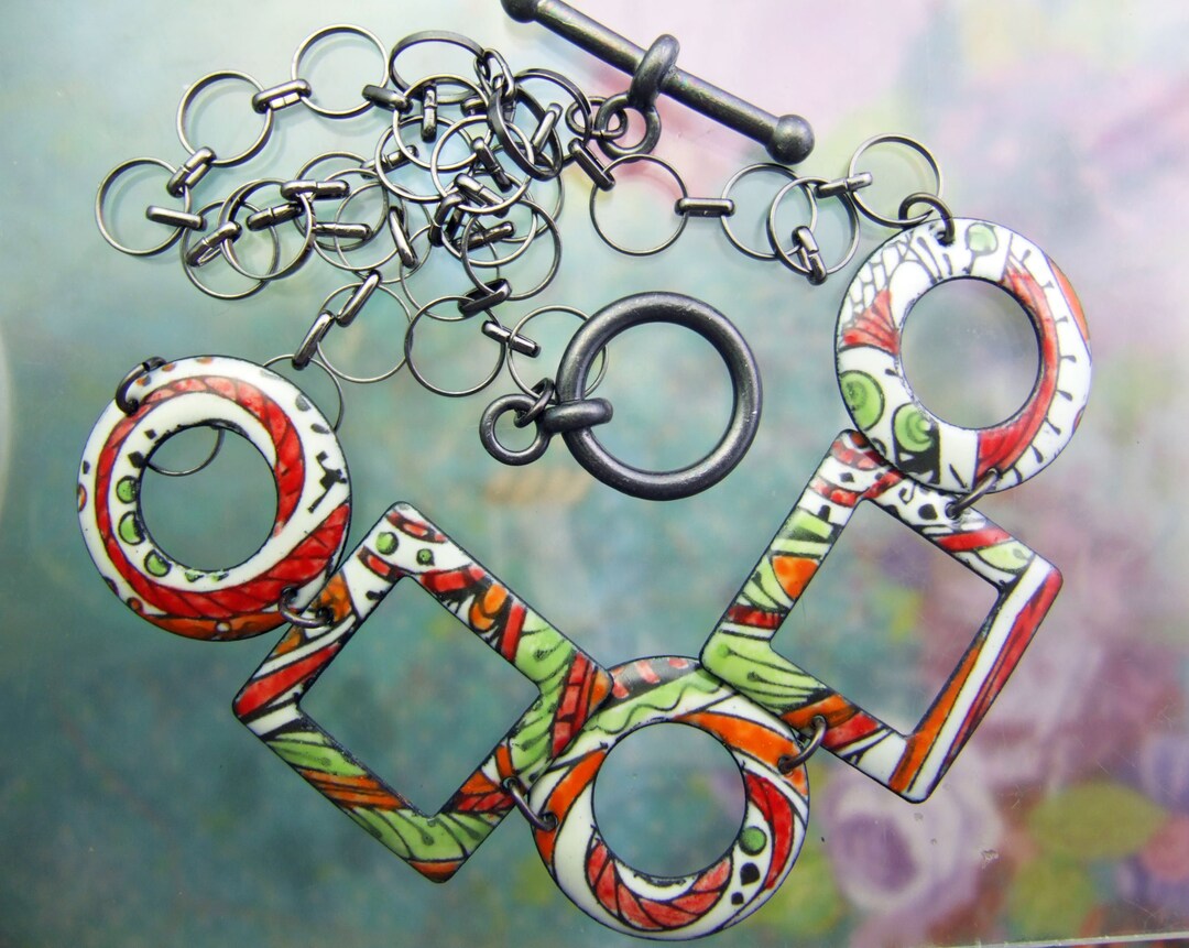 Red Abtract Necklace ONLY, Hand-painted Enamel Jewelry, Midcentury ...