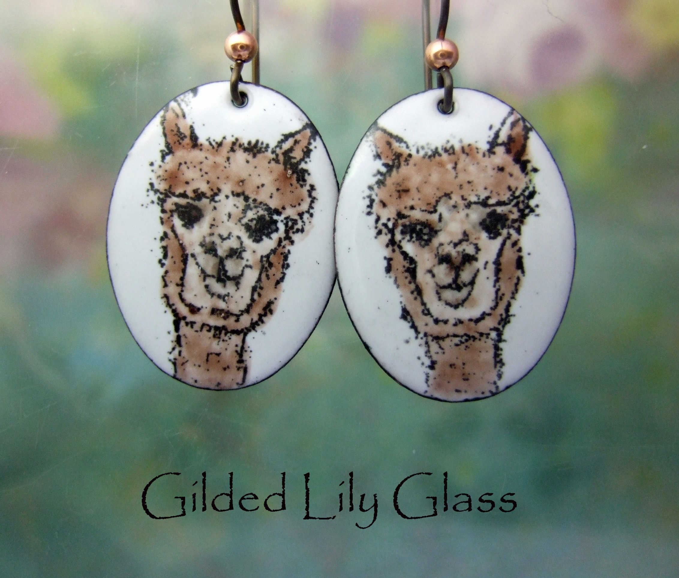 A Pair of Alpacas Enamel Earrings Copper Enamel Jewelry - Etsy