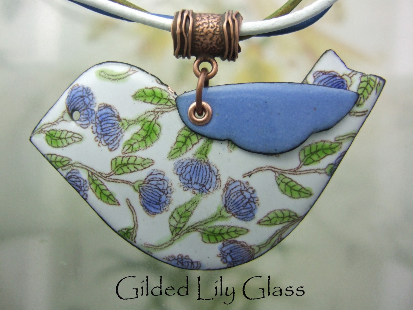 Bluebird Floral Enamel Pendant Bluebird Necklace Bird Lover - Etsy