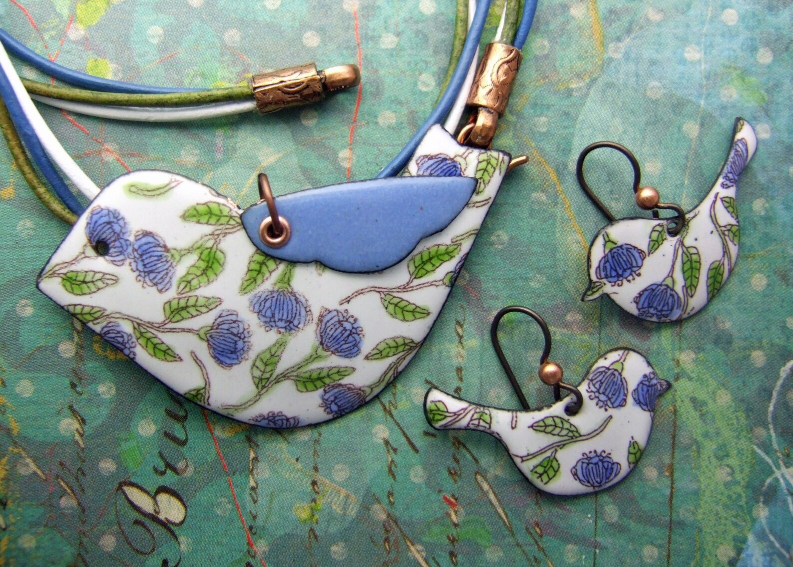 Bluebird Floral Enamel Pendant Bluebird Necklace Bird Lover - Etsy