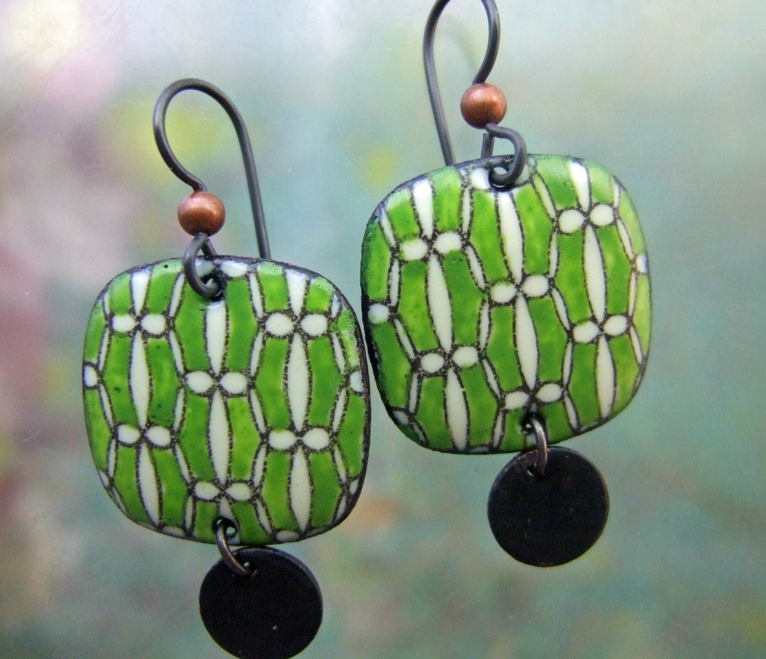 Wasabi Green Enamel Earrings, Retro Style Cool Mid-mod Modernist MCM ...